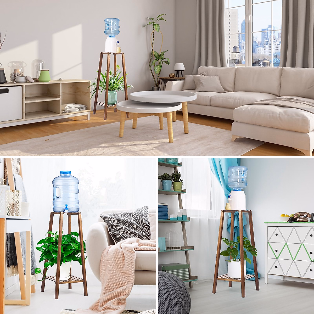 Natural Bamboo Water Dispenser Stand (30" Hight-8" Wide), New Upgrade 5 Gallon Water Jug Stand for 1-5 Gallon Water Dispensers, Water Dispenser Floor Stand for Kitchen, Living Room, Office, etc.