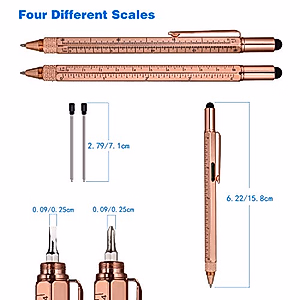 Multi Function Engineer Pen Business Gift for men, 5 in 1 Rose Gold tool ballpoint pen with Ruler, Level gauge, Ballpoint Pen, Stylus and 2 Screw Drivers, Multifunction Tool Pen Fit come in Gift Box