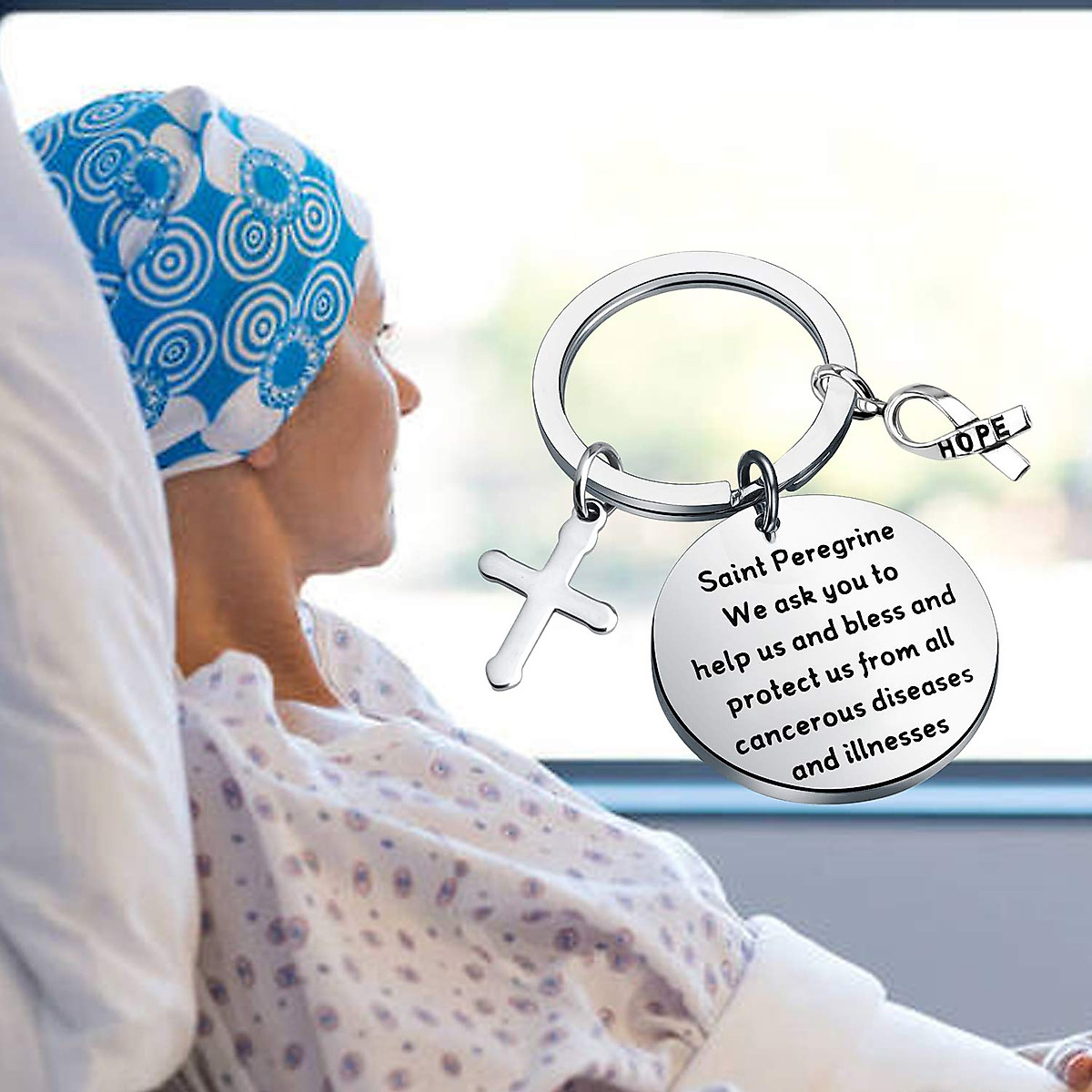 FEELMEM Patron Saint of Cancer Saint Peregrine Cancer Prayer Keychain Illnesses Cancer Survivor Gift Cancer Hope Gift