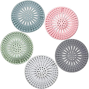 Hair Catcher Rubber Stopper Shower Drain Covers for Bathroom, Bathtub, Handbasin, Tub, Kitchen, Sink, Strainer, Sewer, Plug, Filter, Trap, Home, Drain Protectors, Easy to Install and Clean 5 Pack