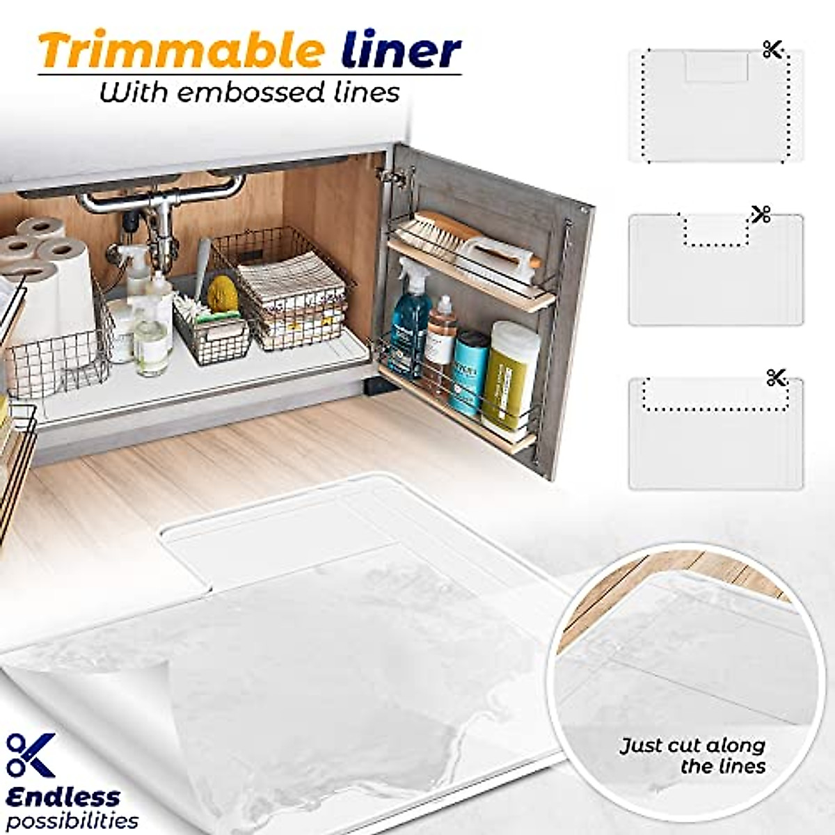 The Original Under Sink Mat - Silicone Waterproof mat, Adjustable, Easy to Clean, Kitchen cabinet liner, Disifenction Surface - 34" x 22" or smaller