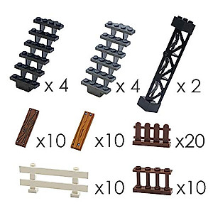 BroTex Fence Farm Accessories - MOC House Building Blocks Set, City Garden Bricks Parts Bulk Pieces, Stair Railing Bars, Assembly Toys for Creative Kids