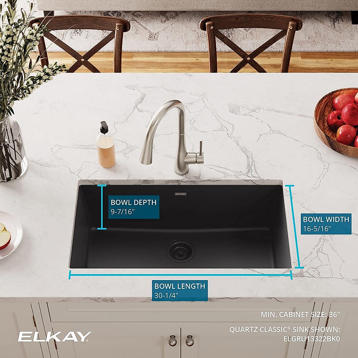 Elkay Quartz Classic ELGRU13322BK0 Black Single Bowl Undermount Sink