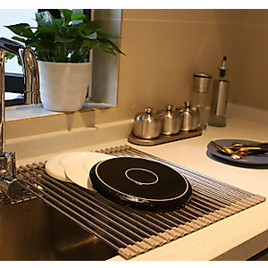 ALIMART Roll up Dish Drying Rack Over The Sink Rolling Drainer Foldable for Kitchen Counter RV Trailers (17.8 inch X15.8 , Black)