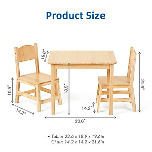 OOOK Solid Wood Toddler Table and Chair Set, Ergonomically Designed Kids Table and Chairs for Arts, Crafts, Reading, Preschool, Kindergarten, Playroom, Great Growth Present for Children