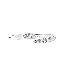 Bypass Ring for Women with Offset Diamond Pointed Tips in 925 Sterling Silver 1/20ct (I-J Color, I3 Clarity), Size 7, by Keepsake