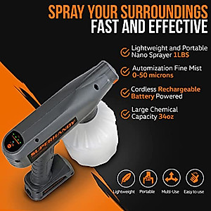 SuperHandy Disinfecting Nano Electrostatic ULV Sprayer Handheld Portable Cordless 34oz Capacity 12V Lithium Ion Powered Sanitizer Disinfectant Odor Eliminator Outdoor Plant Repellent Control