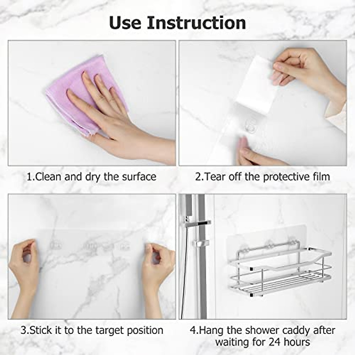 Comsmart Shower Caddy Adhesive Replacement, No Drilling Strong Stick 2 PCS Transparent Rectangle Shower Shelf Adhesive for Shower Caddy, Soap Holder, Bathroom Storage Shelves and Kitchen Racks
