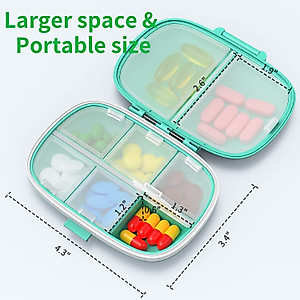 3 Pack 8 Compartments Travel Pill Box,Pill Organizer 7 Days Moisture Proof Small Pill Case for Pocket Purse Daily Portable Medicine Vitamin Holder Container(Pink+Blue+Green)