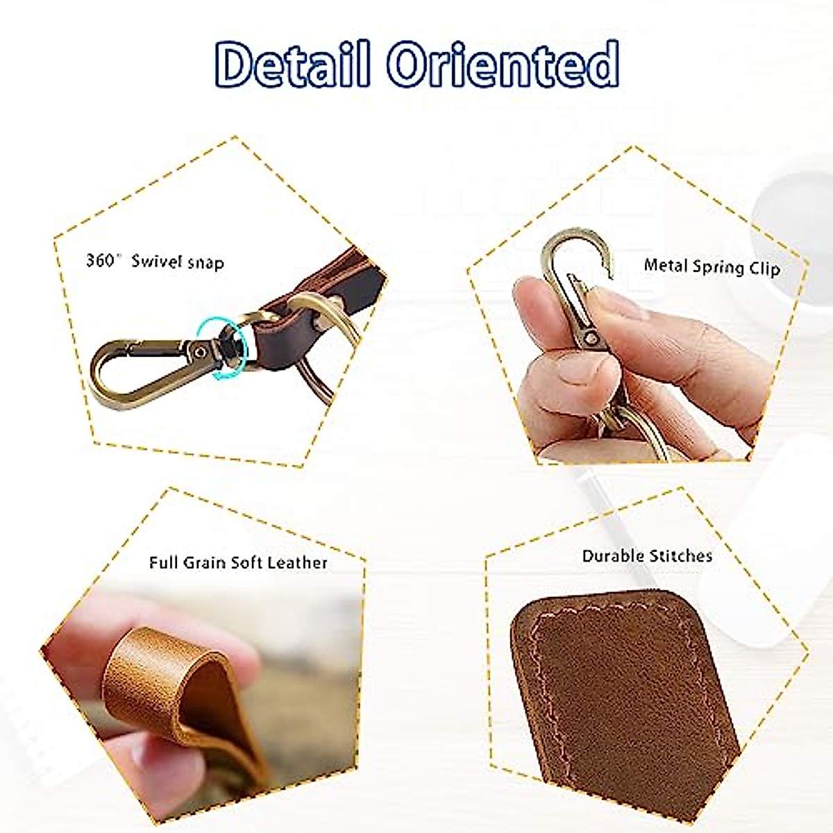 cueclue 1 PC Leather Keychain, Leather Retro Key Chain, Double-ring Keychain, Universal Car Keychain (Brown)