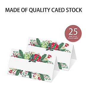 Place Cards for Christmas Party, Editable Name Place Cards, Seating Place Cards for Tables, Tent Style Cards for Wedding, Dinner Party or Any Occasion, Easy Folding, Pack of 25 Escort Cards(A02)