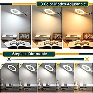 10X Magnifying Glass with Light and Stand, TOMSOO Real Glass LED Lighted Magnifier, 3 Color Modes Magnifying Lamp Stepless Dimmable, Adjustable Swing Arm Desk Lamp with Clamp for Reading Repair Crafts