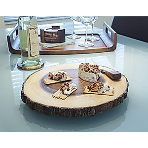 Lipper International Acacia Tree Bark Footed Server for Cheese, Crackers, and Hors D'oeuvres, Large