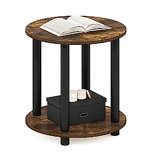 Furinno Turn-N-Tube 2-Tier Round Wooden End Table, Amber Pine