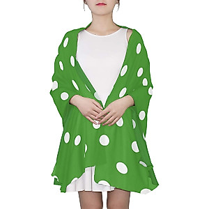 ALAZA Fashion Scarves Women Green White Polka Dot Ornament Shawl Wrap Long Chiffon Scarf for Outdoor
