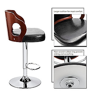 Homall Bar Stools Walnut Bentwood Adjustable Height Leather Modern Barstools with Back Vinyl Seat Extremely Comfy Bar Stool 1 Piece (Black)