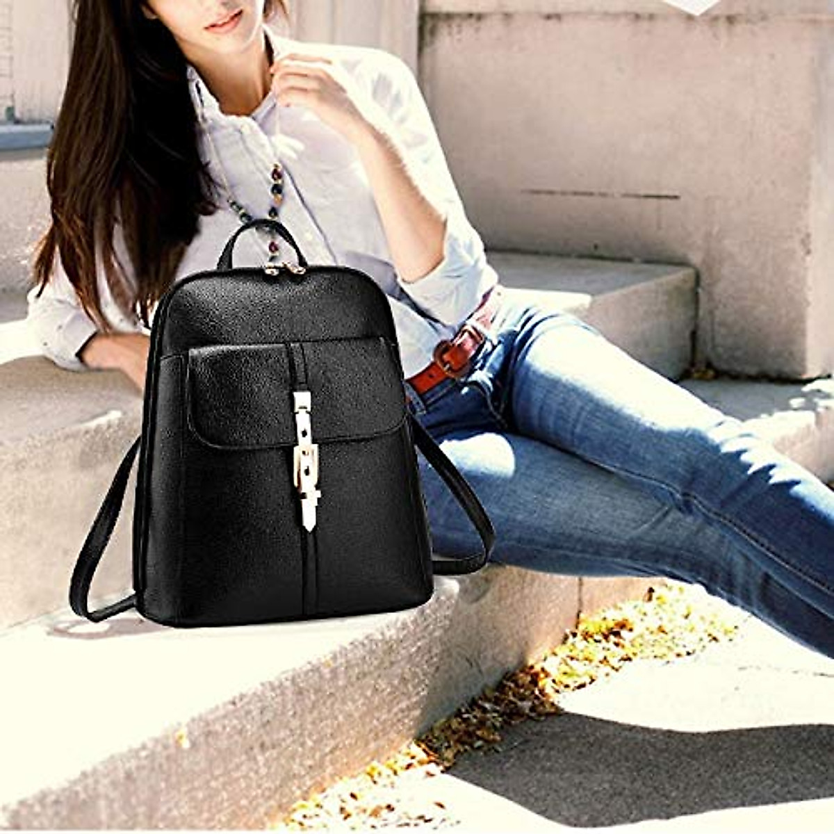 Satchels Women Leather Backpacks for Girls School Backpack Female Travel Shoulder Bagpack Ladies Casual Daypacks (Color : Black)