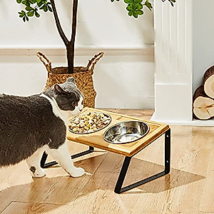 Elevated cat Bowls, Cat Bowls, 15° Tilted Raised Food Feeding Dishes,Customized Height Wall Mounted Elevated Pet Feeder, Bamboo Elevated Pet Feed Bowl Food for Cats and Puppy