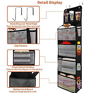 Boczif Over Door Hanging Organizer, 5-Shelf Wall Mount Storage with 4 Large Pocket and Mesh Clear Window, Anti Tilt Behind Door Organizer for Bathroom, Pantry, Closet, Dorm, Toys, Kitchen, Cosmetics