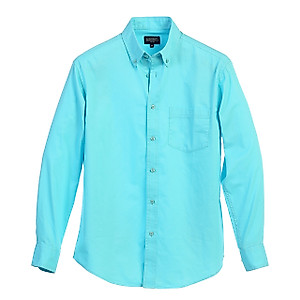 Gioberti Mens 100% Cotton Twill Oxford Long Sleeve Shirt, Aqua, 2X Large