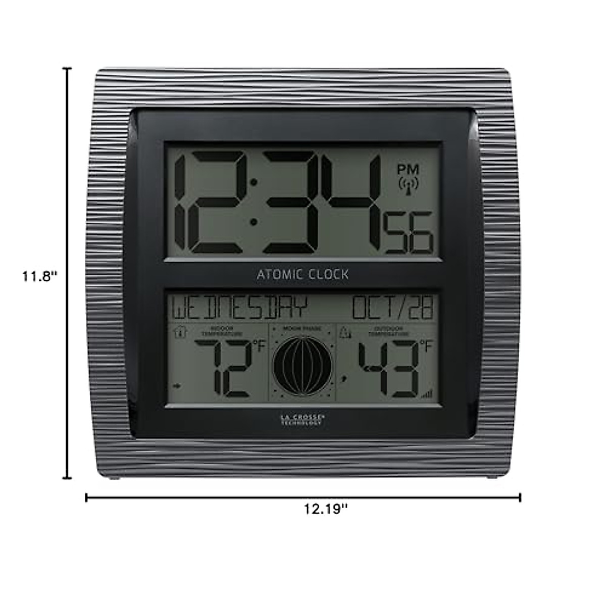 La Crosse Technology BBB86118-INT Curved Atomic Digital Clock with Moon Phase & Temperature