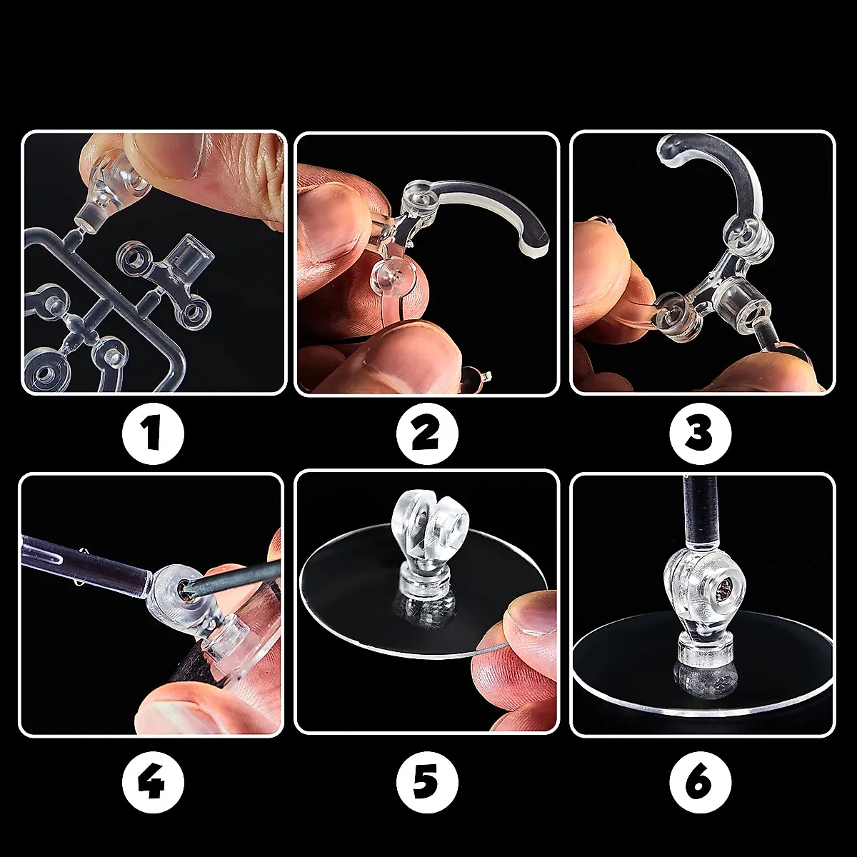 Jetec 12 Pieces Action Figure Stand Doll Stands Display Holders Action Figure Display Holder Doll Mini Display Stand Doll Support Frame Compatible with HG RG SD SHF Gundam 1/144 Toy, Transparent