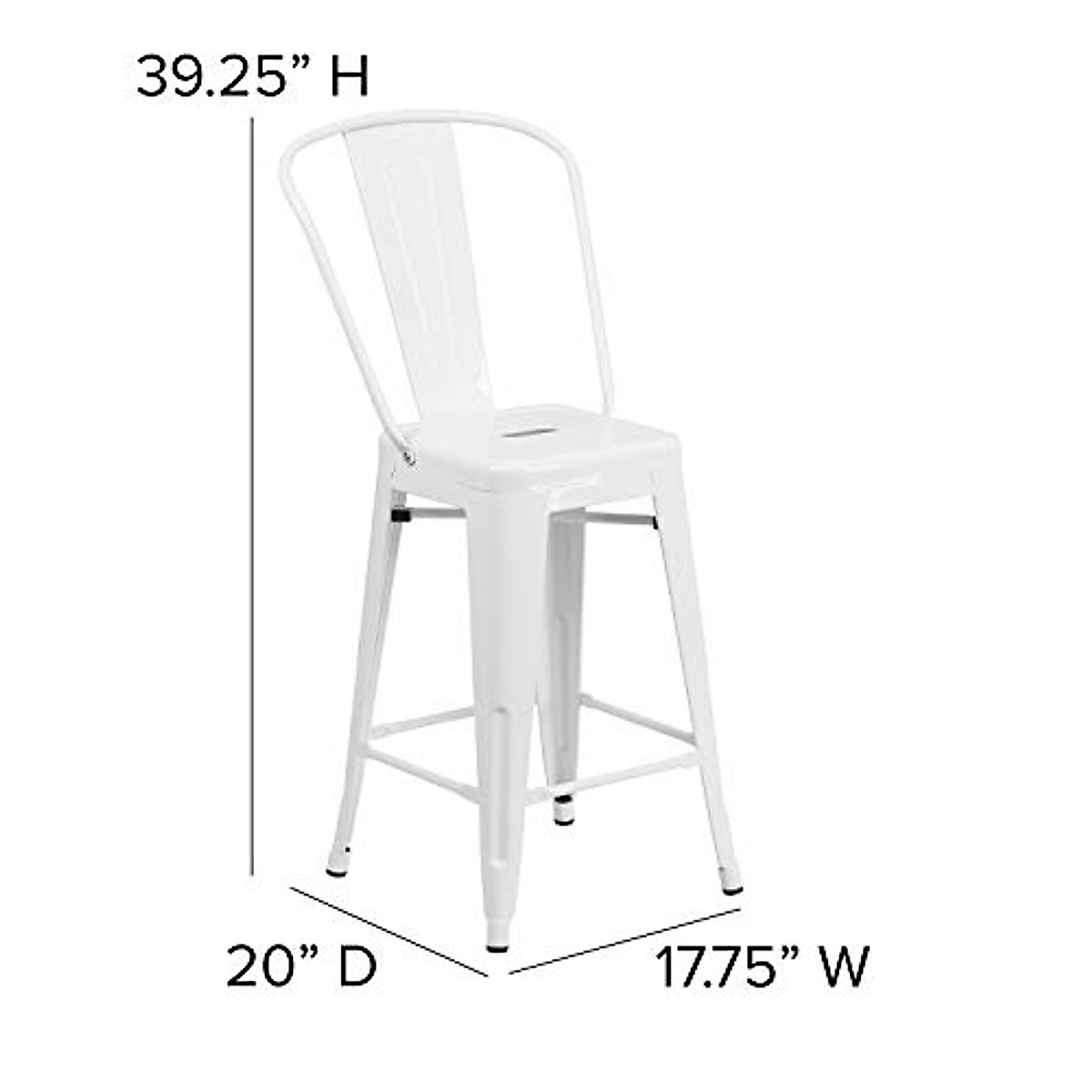 Flash Furniture Commercial Grade 24" High White Metal Indoor-Outdoor Counter Height Stool with Removable Back