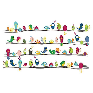 DecalMile Colourful Cute Birds Wall Sticker Removable Vinyl Wall Sticker Wall Pictures for Bedroom Living Room Office