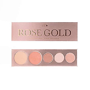 100% PURE Rose Gold Makeup Palette All in One Compact 3 Eyeshadow, Blush, Face Highlighter, Fruit Pigmented Natural Warm Metallic Shimmer for All Skin Types - Vegan (Glowy Rose Gold Metallics)