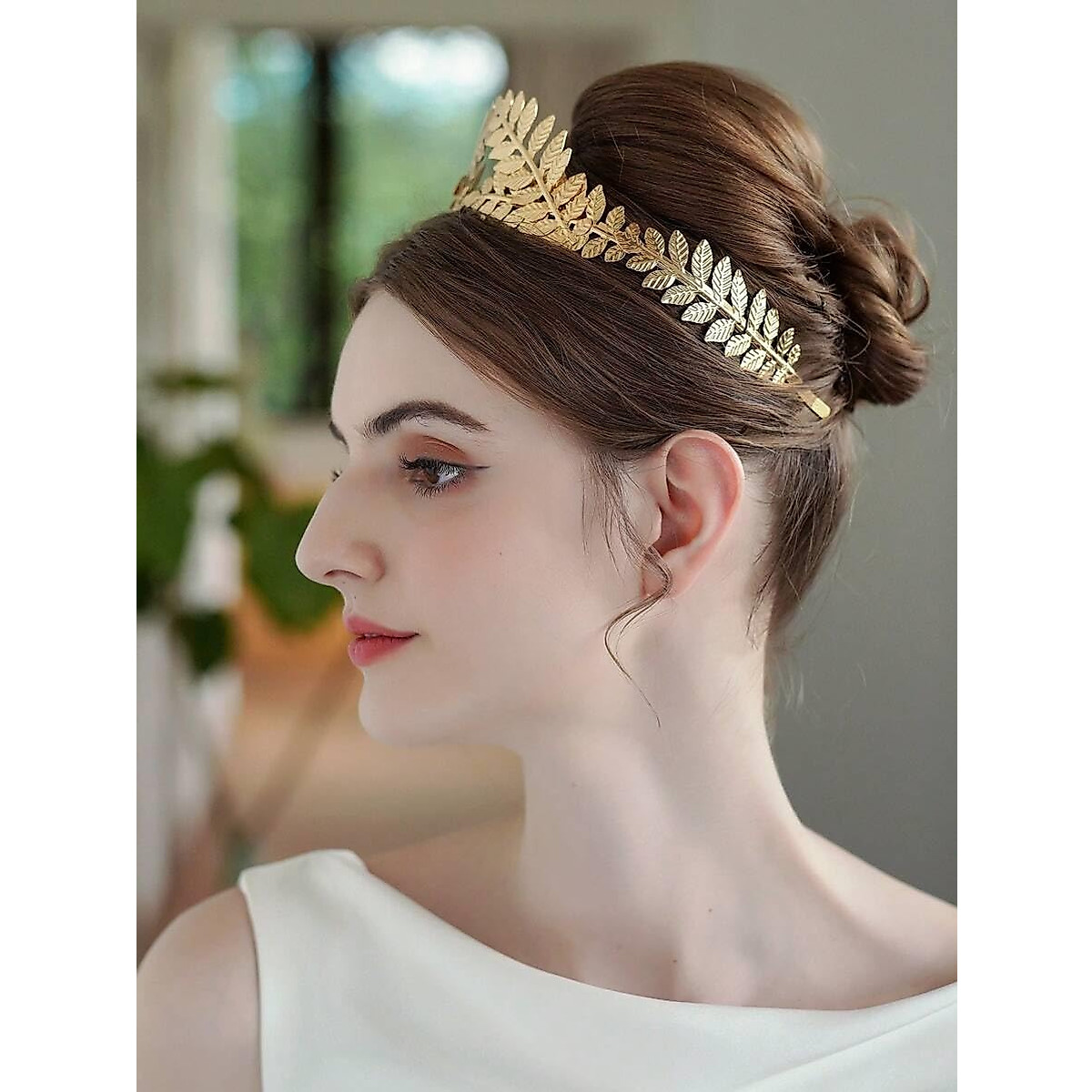 HIPIHOM Greek Goddess Crown Bridal Gold Leaf Headband Wedding Party Halloween Headpiece