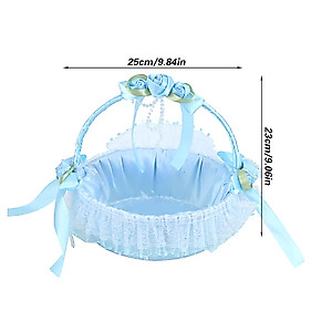 Flower Girl Basket, Cute Handle Flower Girl Basket, Wedding Flower Girl Baskets, Bridal Flower Basket, Flowers Bouquet for Wedding Party Banquet, Wedding Party Decoration (Blue)