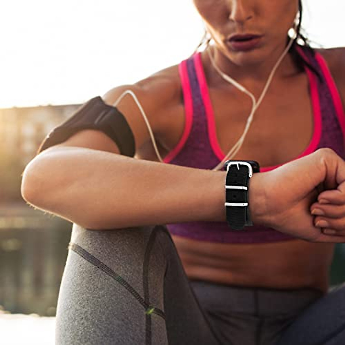 cobee Nylon Watch Straps, Durable Straps for Men/Women Replacement Military 4 Rings Watch Bands Adjustable Wrist Straps with Silver Metal Buckle 18mm/20mm/22mm Lug Width (18mm, Black)