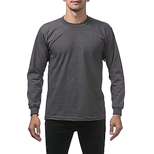 Pro Club Men's Heavyweight Cotton Long Sleeve Crew Neck T-Shirt, Large/Tall, Charcoal