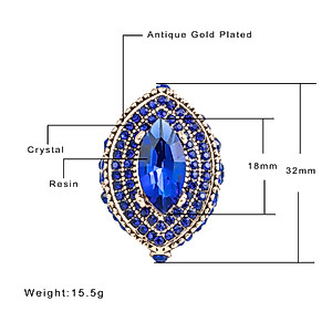 CKHAO Women Ring - Big Size Antique Gold Plated Turkish Style Blue Gemstone Vintage Ring Women Jewelry J0769BLUE (7)