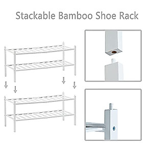 Dikolre Shoe Rack Organizer Storage for Closet Entryway, Dorm Front Door Hallway Bamboo Stackable Small Wooden 2-Tier Shelf, White