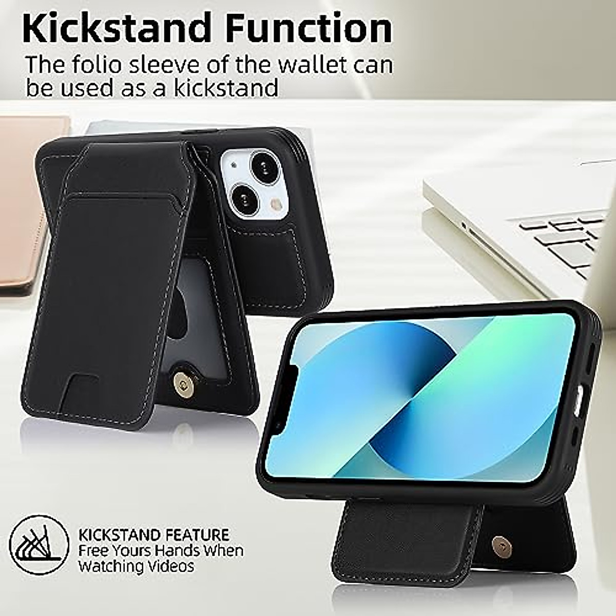 Ｈａｖａｙａ for iPhone 13 Mini Magsafe Case Compatible iPhone 13 Mini Wallet Case with Card Holder iPhone 13 Mini case magsafe Compatible Wallet Phone Cover Detachable 2-in-1 for Women and Men-Black