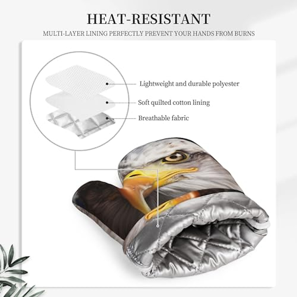 America Flag and Eagle Printed Oven Mitts Heat Resistant Oven Gloves Non-Slip Silicone Kitchen Gloves for Cooking Baking BBQ Gloves 1 Pair