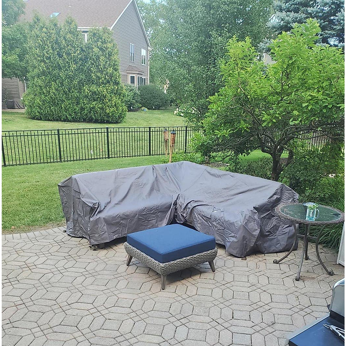 J&C Patio Furniture Covers Left L Shape Patio Sectional Covers Waterproof Outdoor Sofa Cover Heavy Duty 420D Patio Sectional Sofa Cover Outdoor Furniture Covers Grey Sectionals 106x79 Inch