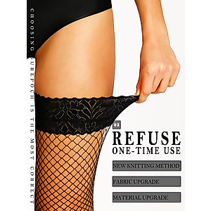 SUREPOCH Lace Top Fishnet Thigh High Stockings Silicone Top Stay Up Tights for Women