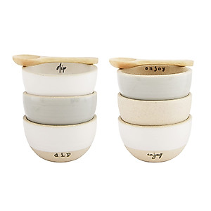 Mud Pie Stoneware Ramekin Set, bowl 2"H x 3"dia | spoon 3.5" long, Enjoy