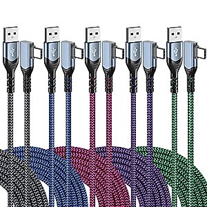 USB C Cable 10ft, OKRAY 5-Pack Type C Charger Cable USB-A to USB-C 90 Degree Right Angle L Shape Cord Fast Charging Compatible for Samsung Galaxy S21/S20/S10/S9/S8 Note 20/10/9, G8/V50/K50, Pixel, Tab