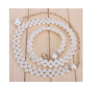 Ya Jin Women's Fashion Pearl Decorative Metal Waist Chain, White, Size 100cm