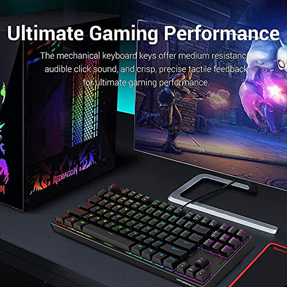 1ST PLAYER TKL RGB Gaming Mechanical USB Wired Keyboard DK5.0 LITE with Cherry MX Blue Switches Equivalent, Compact 87 Keys Tenkeyless LED RGB Backlit Computer Laptop Keyboard for Windows PC Gamers