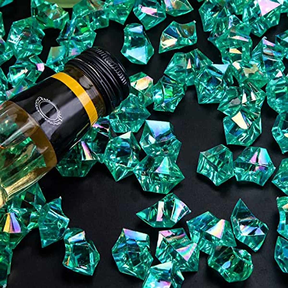 DomeStar Green Fake Crushed Ice Rocks, 180 PCS Fake Diamonds Plastic Gems Acrylic Clear Ice Rock Diamond Crystals for Vase Fillers Table Scatter Party Home Decoration Wedding Display