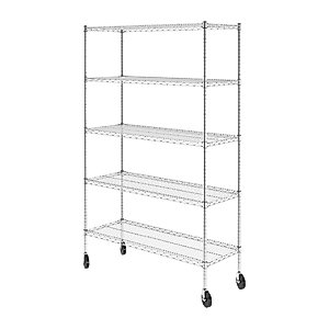 SafeRacks - NSF Certified Storage Shelves, Zinc, Heavy Duty Steel Wire Unit with Wheels and Adjustable Feet, Garage or Bakers Rack, Kitchen, Pantry Shelf - (18"x48"x72" 5-Tier) (Silver)