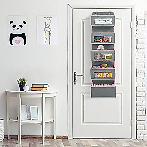 Vercord Door Hanging Organizer Storage Wall Mount Organization Foldable Hanging Shelves Kids Toy 5 Pocket 4 Clear Window with Metal Hook Grey