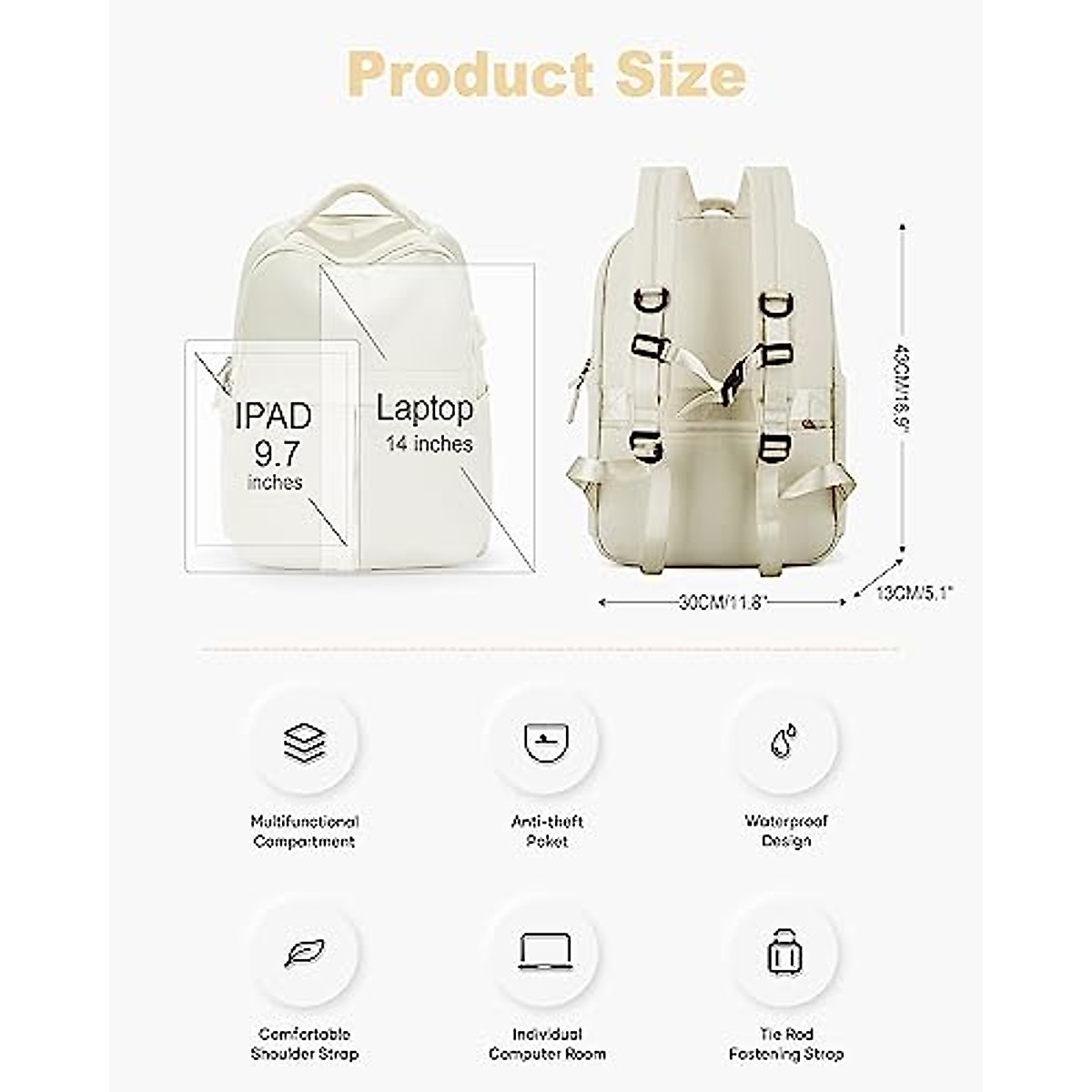 suratio Laptop Backpack for Women Casual Daypack Backpacks Travel Backpack for Traveling on Airplane Work Backpack for Men Lightweight Computer Backpack College Teacher Backpack(Beige)