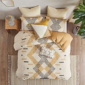 INK+IVY Queen Duvet Cover Set, Southwestern Geometric with Decorative Embroidery, Boho Duvet Set Queen, Pre-Washed Cotton Duvet Queen Set Bedding Cover, 2 Shams, Arizona, Full/Queen Yellow 3 Piece