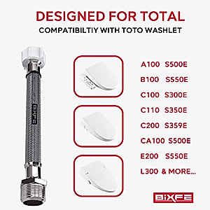 THU9090R 6 Inches Hose Extension for TOTO C110/E200/S300/S400 WASHLET, 7/8 Male to 7/8 Female,Stops Leaking of Bidet Sprayer T Adapter Connection to Toilet Tank