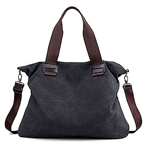 Women's Vintage Canvas Shoulder Totes Purse Handbag Crossbody Bag for Work Travel School Shopping (Black)